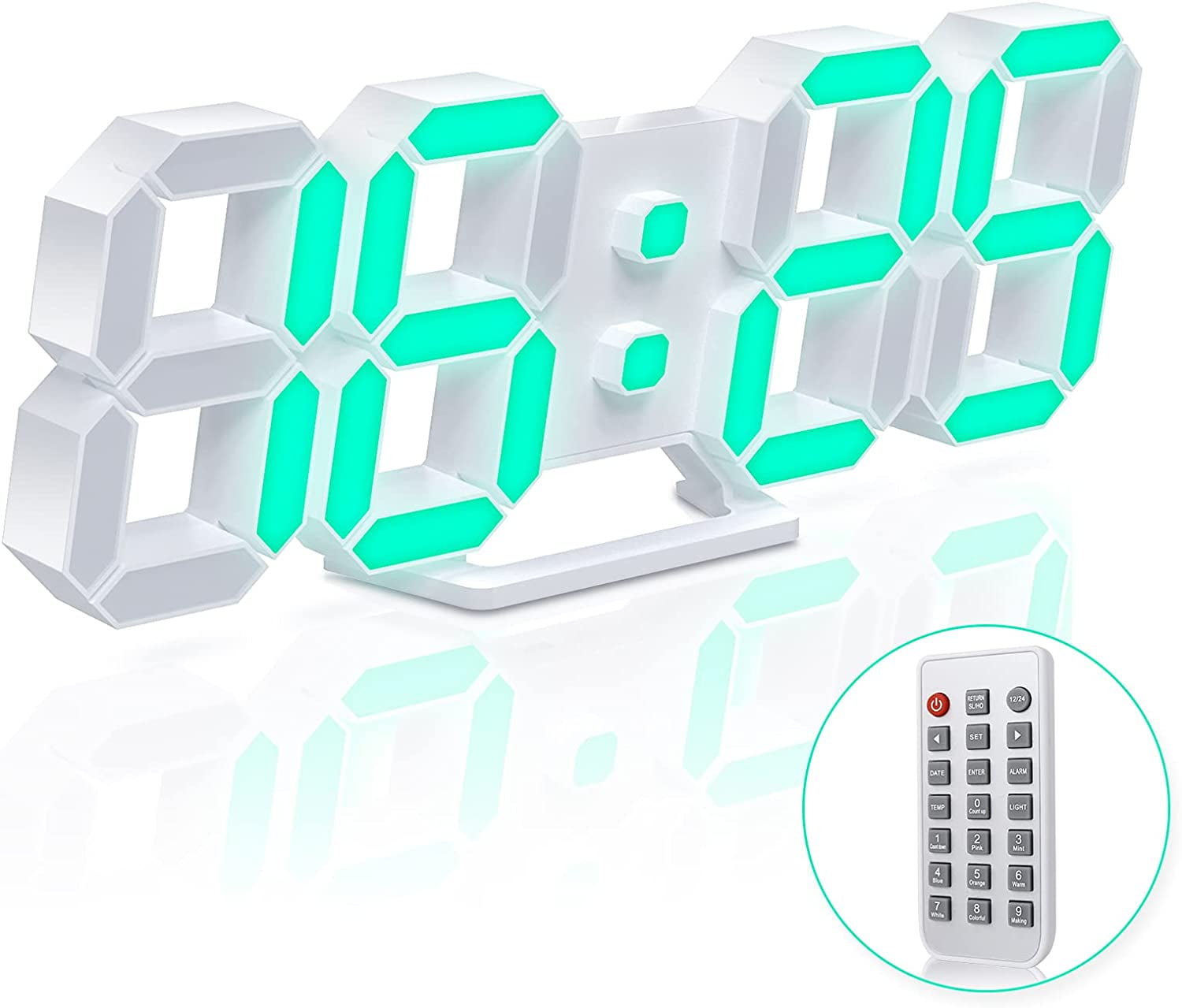 Shukong 3D LED Wall Clock 9.7" RGB Digital LED Clock w/ 7 Colors Neon ...