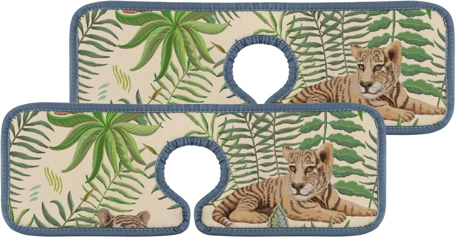 Shukong 4 Pack Absorbent Faucet Drying Mat Safari Animals Leaves for ...