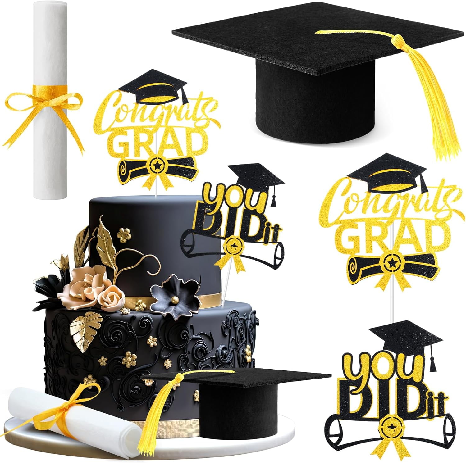 Shukong 4 Pcs Congrats Grad Cake Tor Includes You Did It Cake Tor Felt ...
