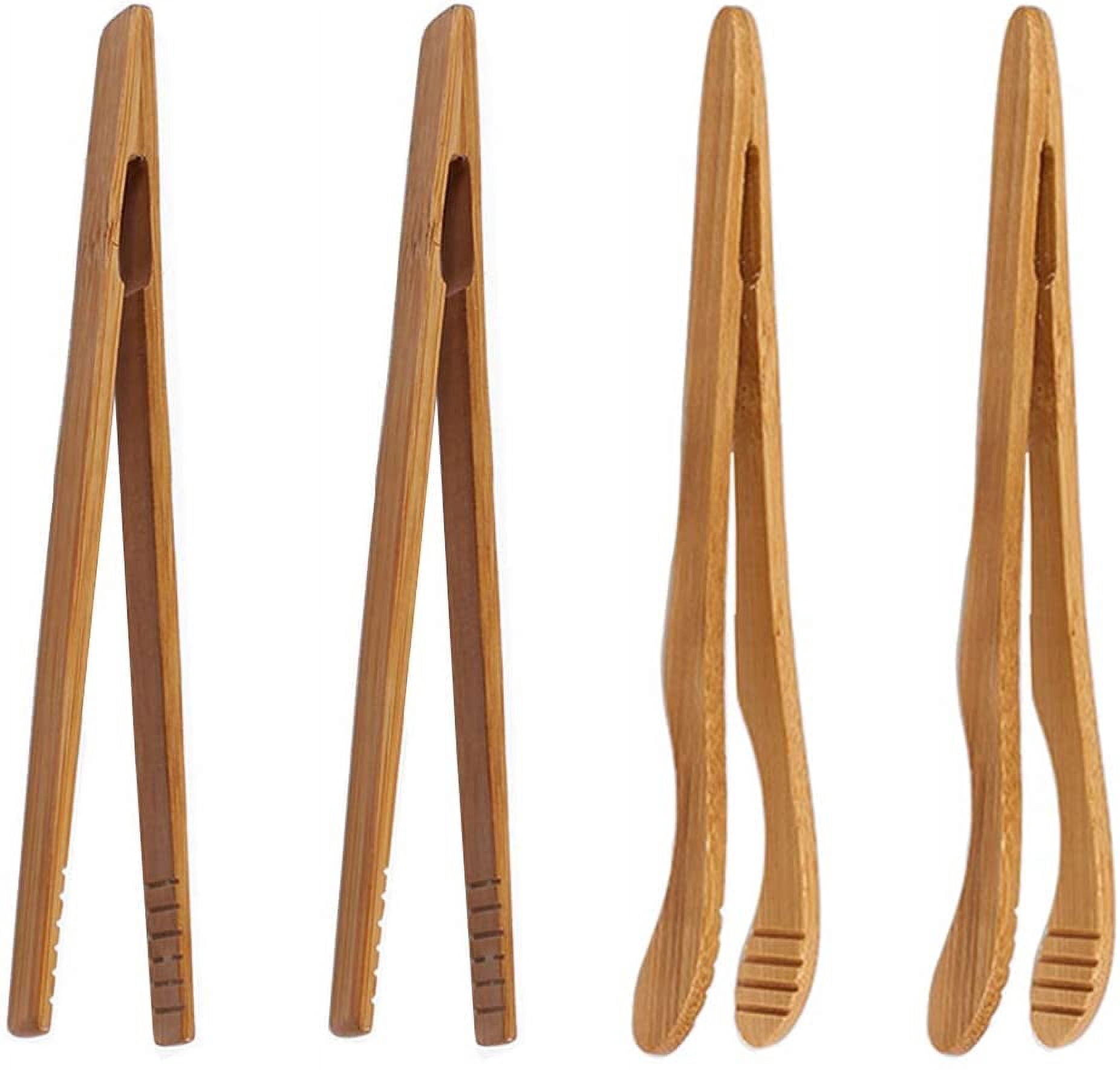 Shukong 4 pack Bamboo ster Tongs - 7\u201d Reusable Wood Coo Tongs ...