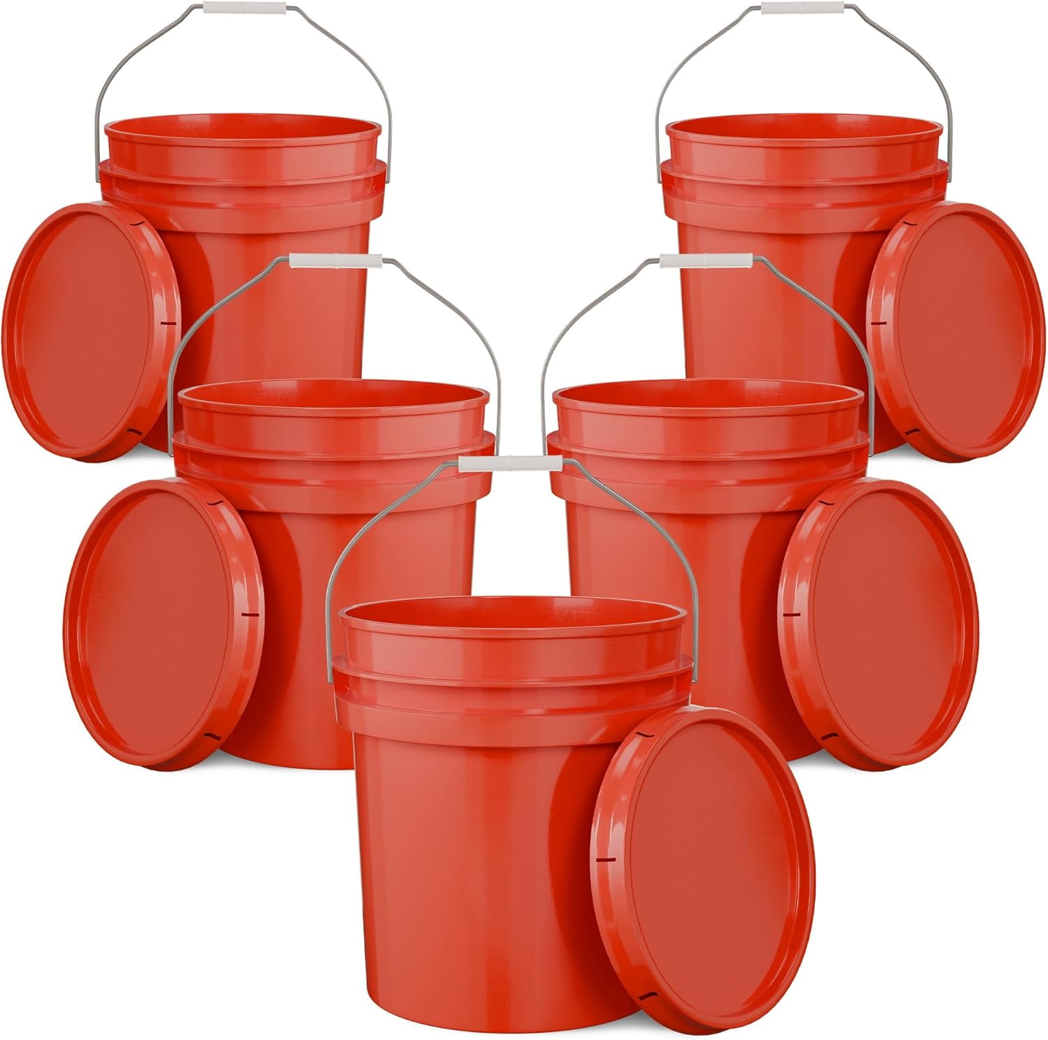 Shukong 5-Gallon Red Bucket Pail Container with Lid | Metal Handles ...