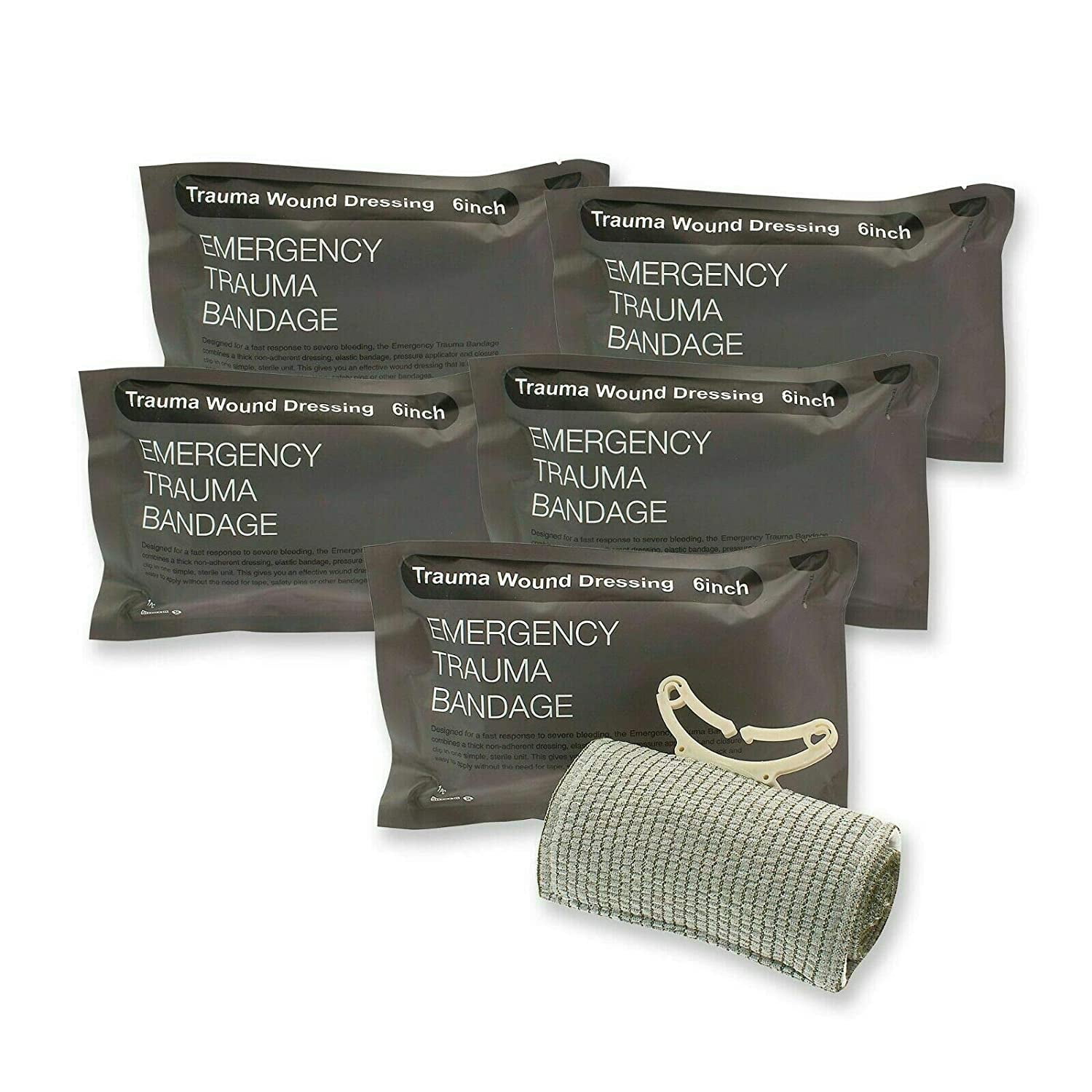 Shukong 5 Pack Emergency Trauma 6" Israeli Style Bandage - Combat ...