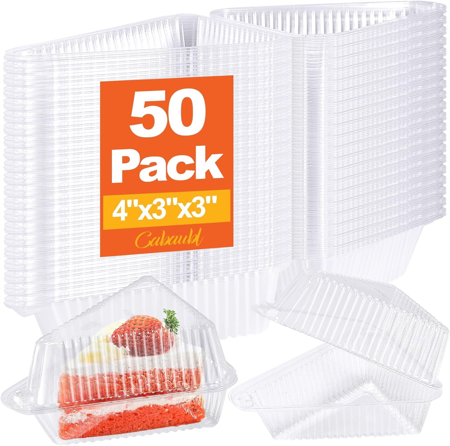 Shukong 50 Pcs Cake Slice Container With Lids - Clear Plastic Hinged ...