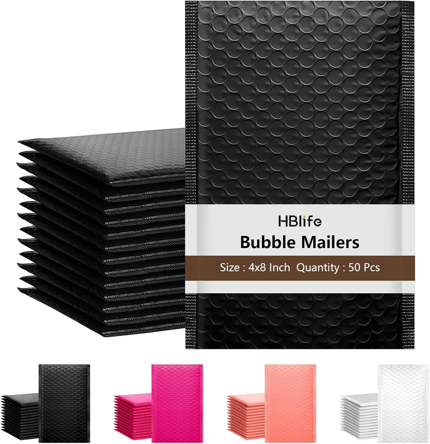 Shukong 50Pcs Bubble Mailers, 4x8 Inches S Seal Black Mailers, Padded ...