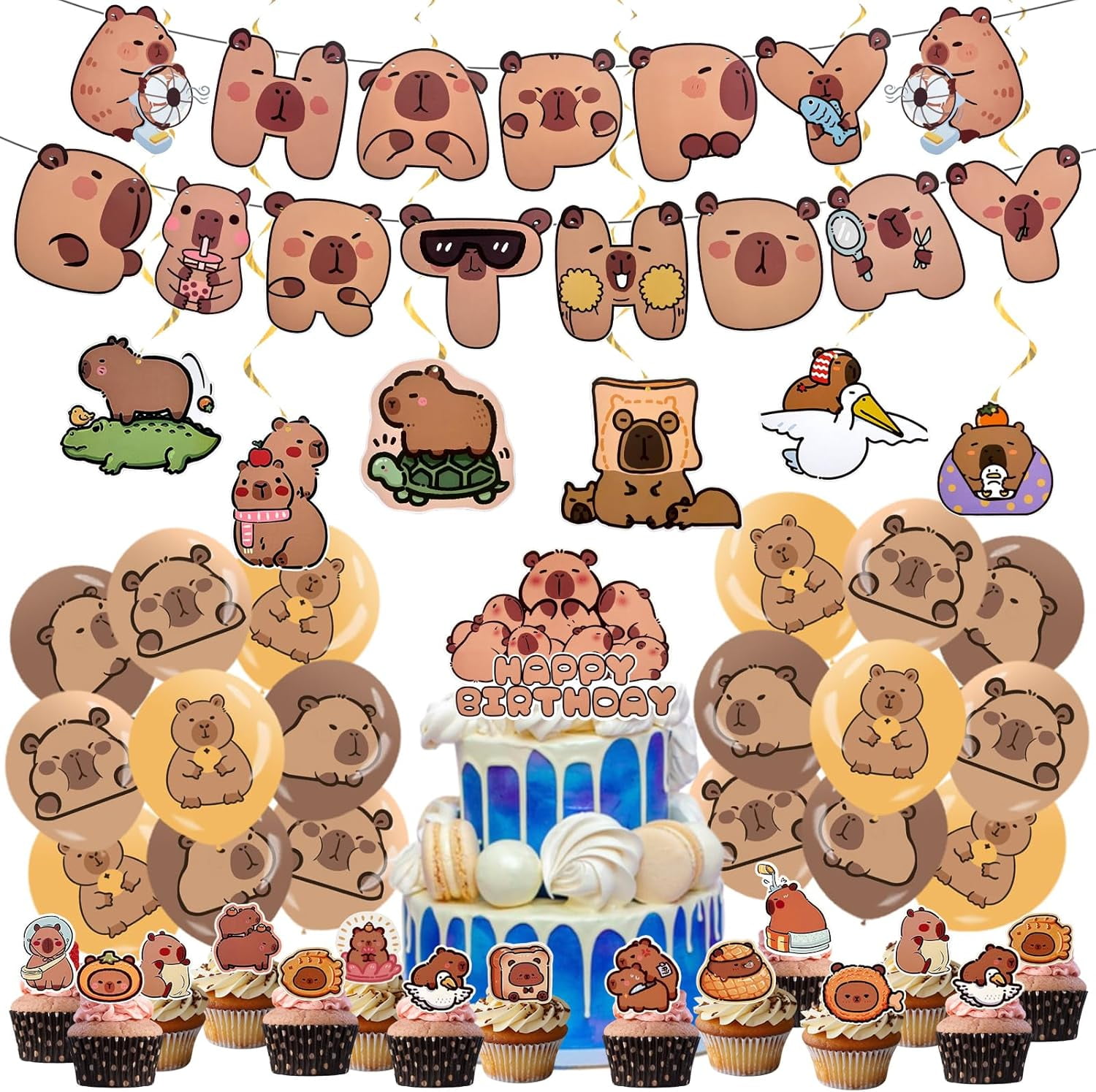 Shukong 51 Pcs Capybara Birthday Decorations, Capybara Theme Party ...