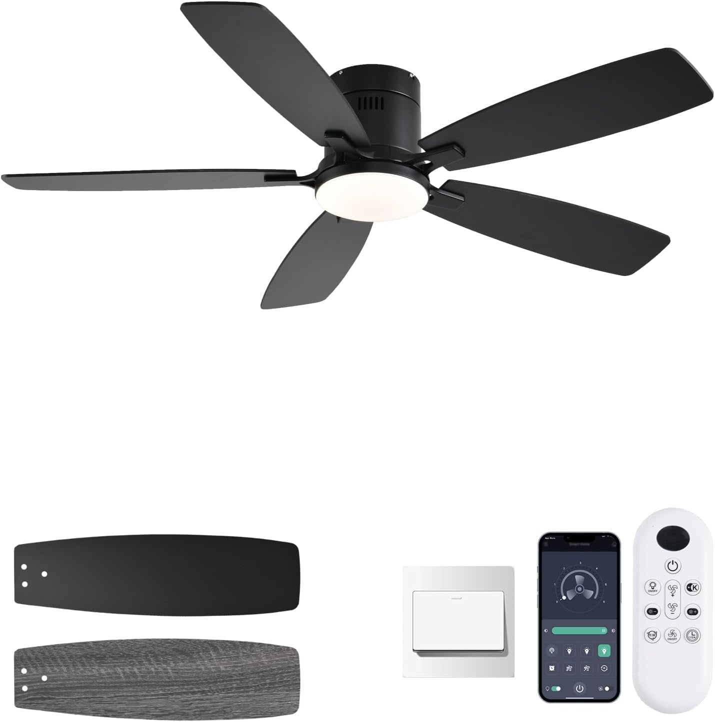 Shukong 52inch Ceiling Fans w/ Lights, Low Profile Ceiling Fan w/ Light ...