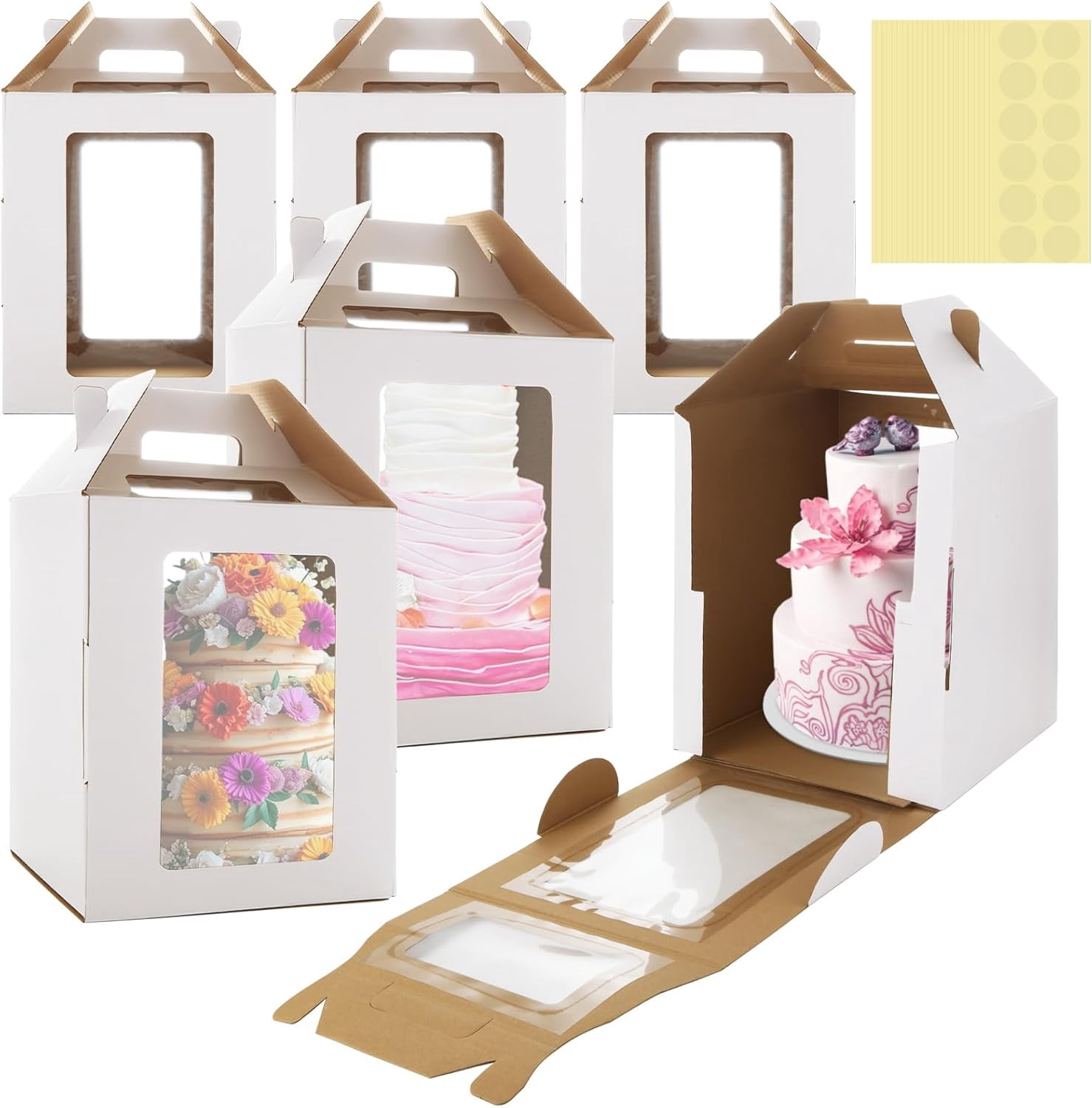 Shukong 6 Pack Tall Cake Boxes with Window, 2 Sizes 10x10x12 & 12x12x14 ...