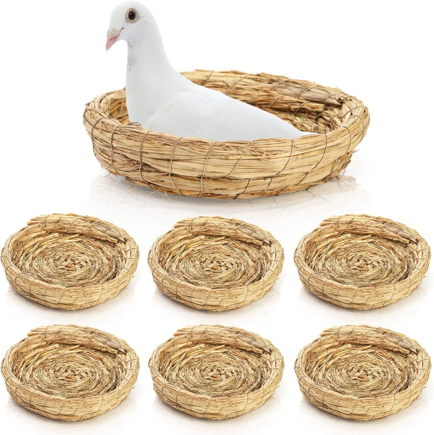 Shukong 6 Packs Woven Straw Bird Nests, 8" Flat Base Spawning Nest ...