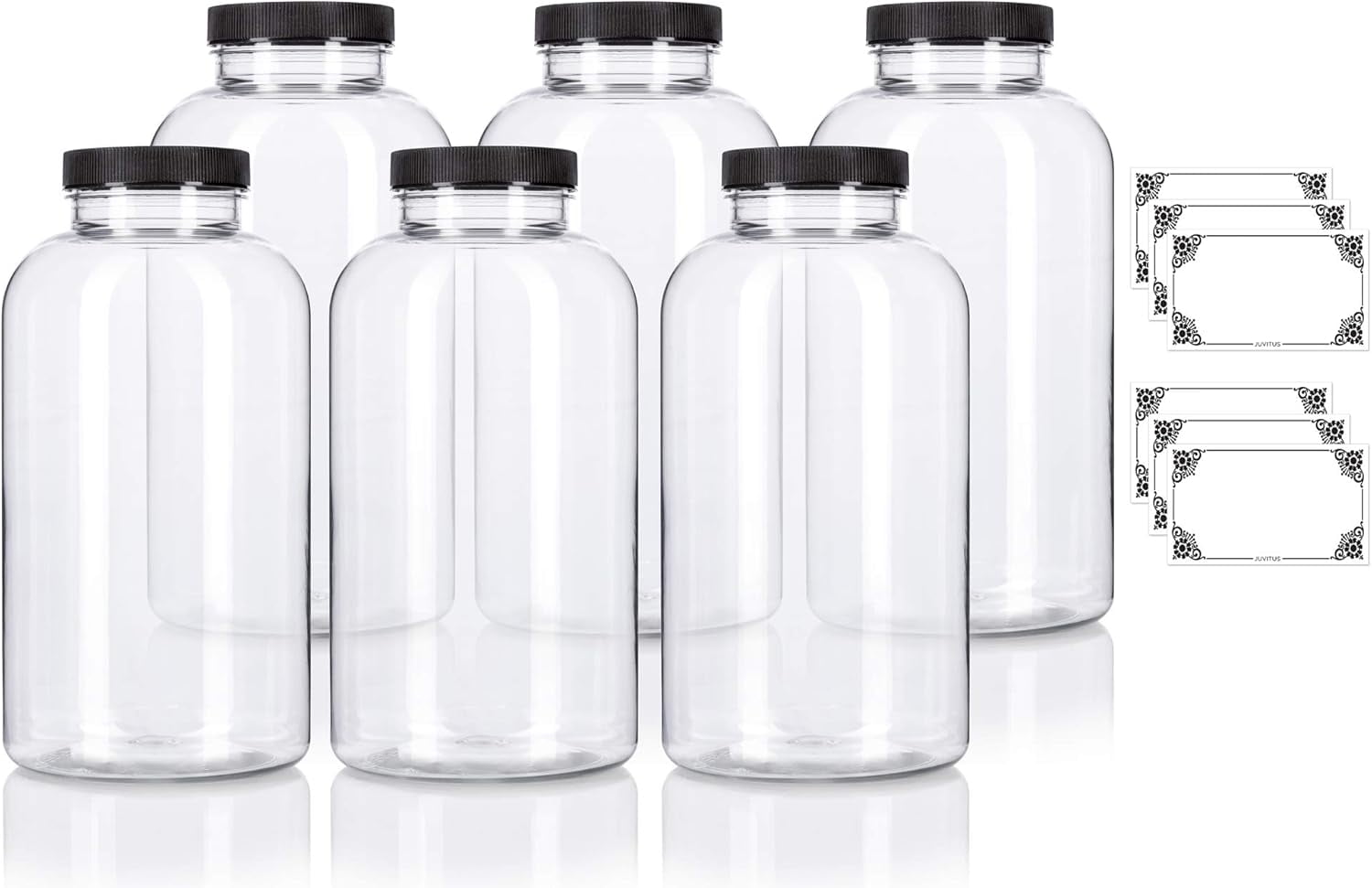 Shukong (6 pack) 32 oz Clear PET Plastic Packer Bottles with Black ...