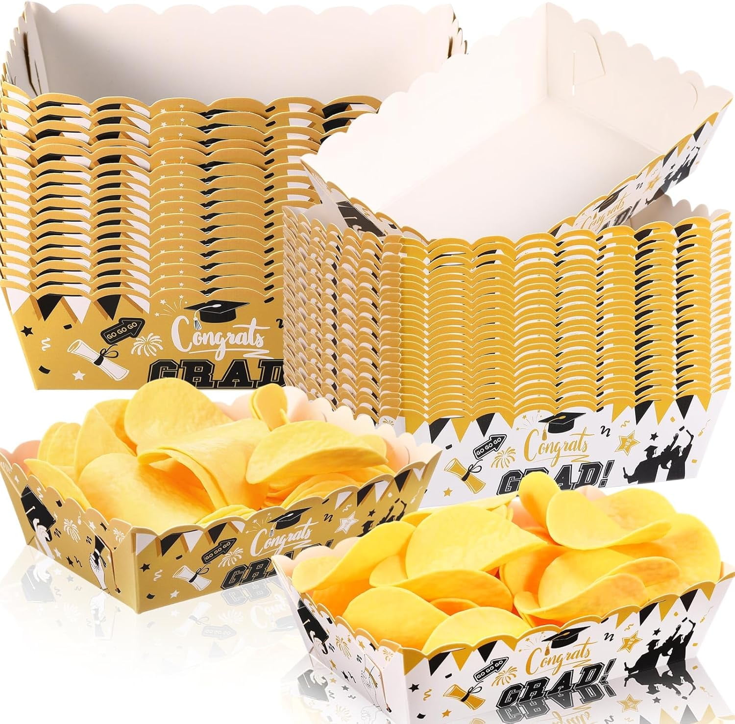 Shukong 60 Pcs 2025 Gold Graduation Paper Food Trays Congrats Grad ...