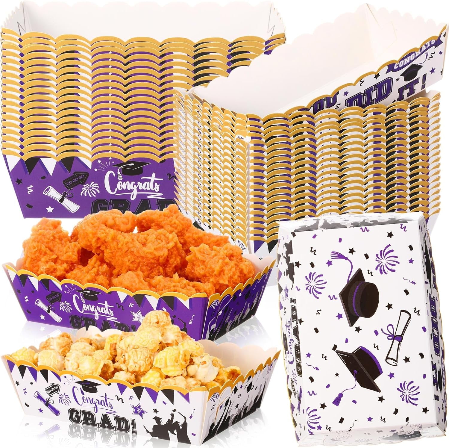 Shukong 60 Pcs 2025 Graduation Paper Food Trays Congrats Grad ...