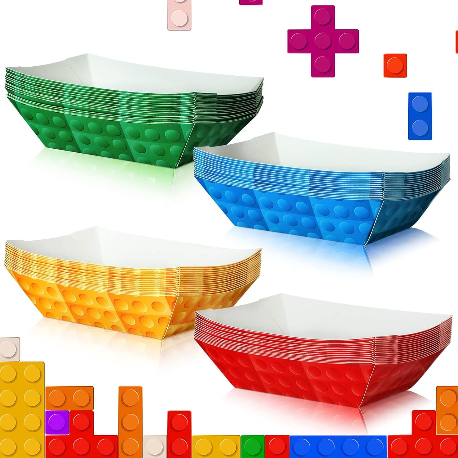 Shukong 60 Pcs Building Block Favor Paper Food Trays Large Brick Theme ...
