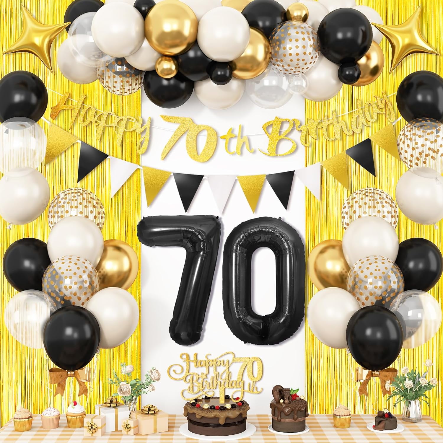 Shukong 70th Birthday Decorations for Men, Sand White Black Gold 70th ...