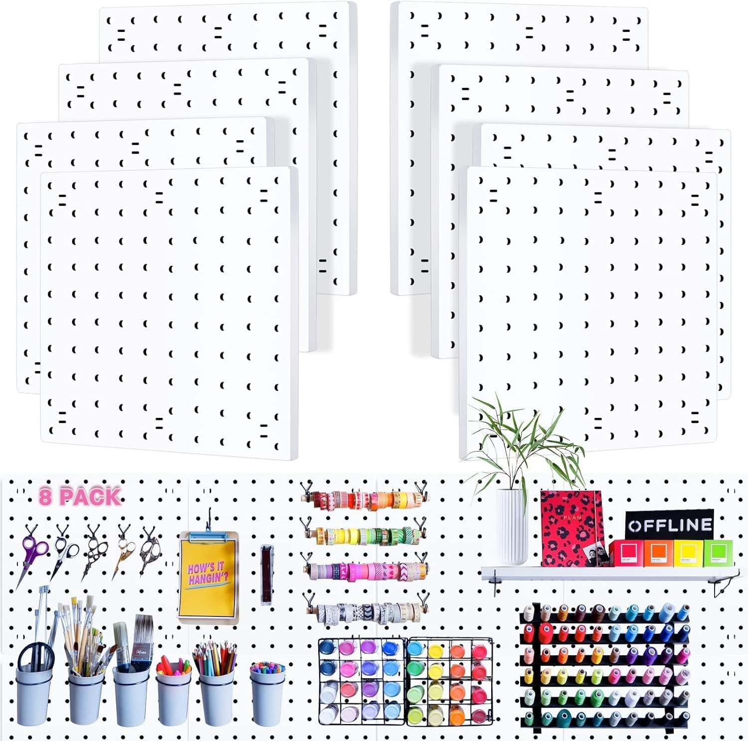 Shukong 8 Pack Pegboard, Peg Boards, Peg Boards for Walls, Pegboard ...