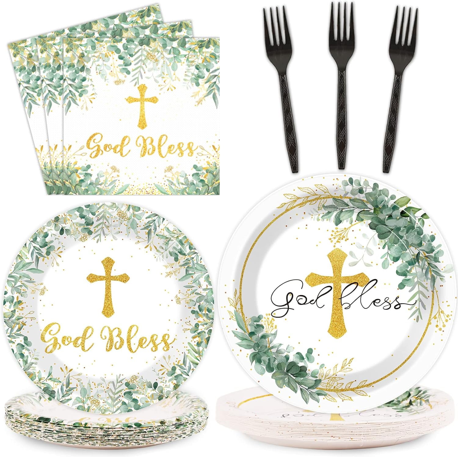 Shukong 96 Pieces God Bless Party Plates Baptism Theme Party ...