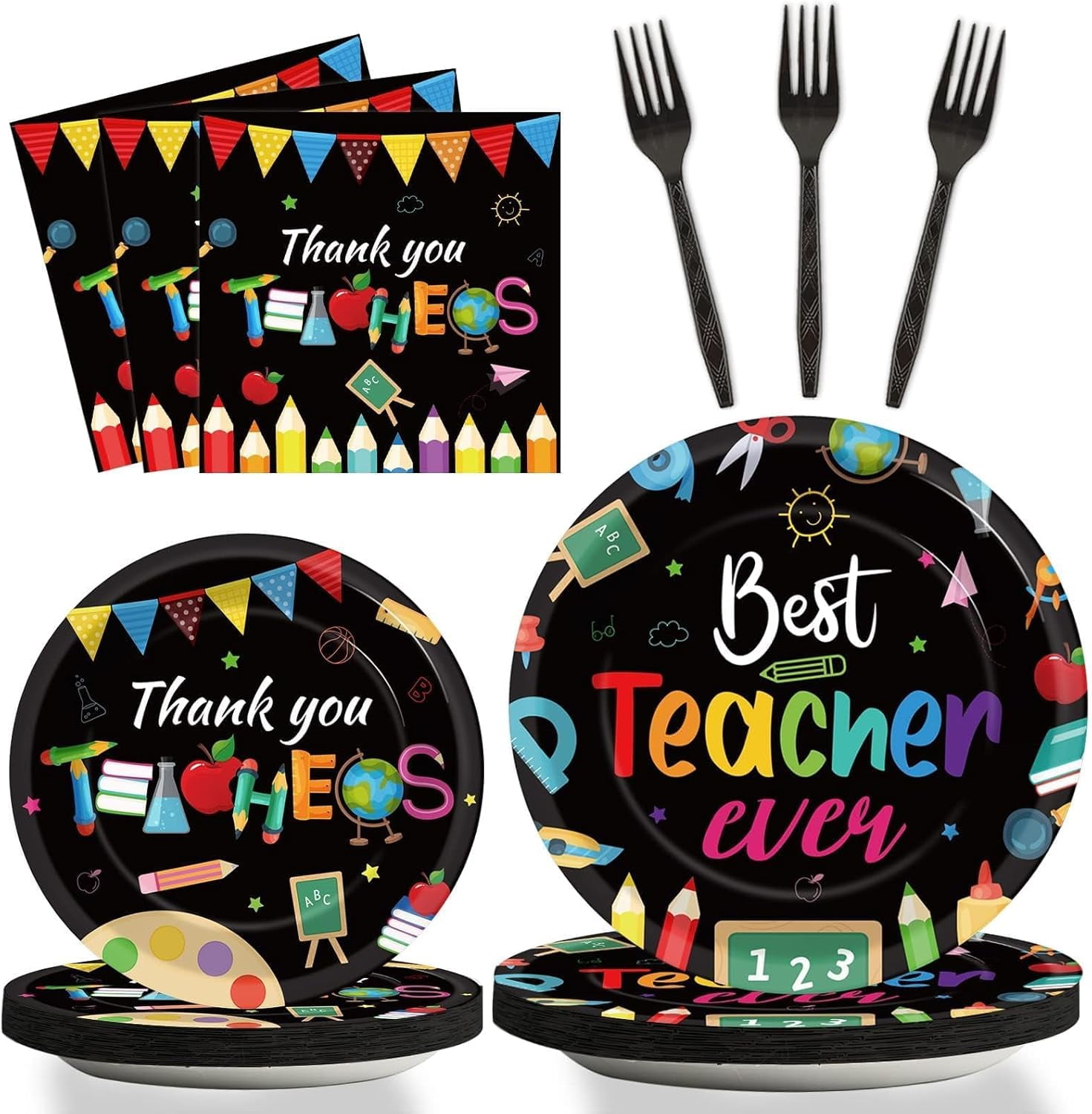 Shukong 96 Pieces Teacher Appreciation Party Plates Thank You Theme ...