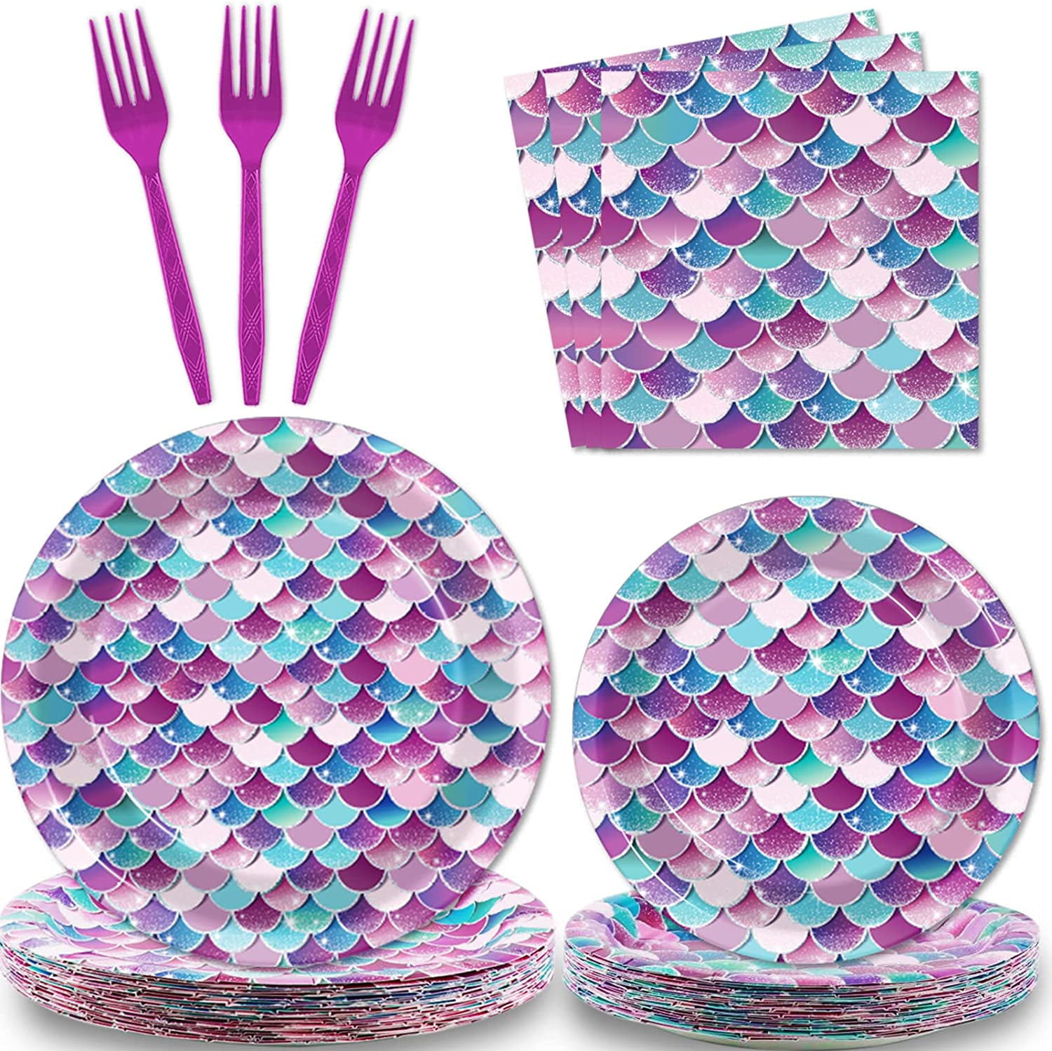 Shukong 96PCS Mermaids Tableware Set Mermaids Ocean Birthday Dinnerware ...