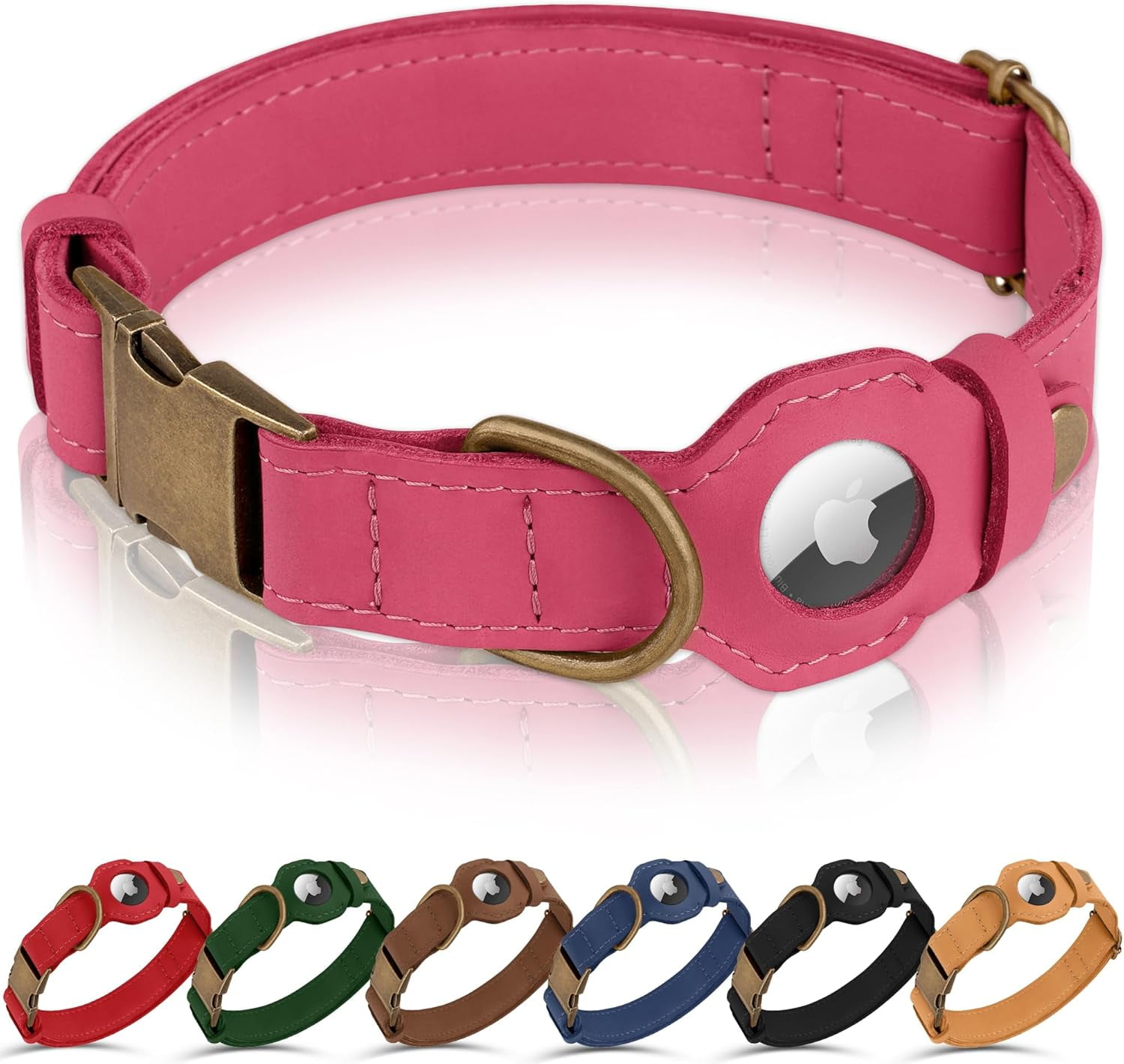 Shukong AirTag Dog Collar - Genuine Leather Dog Collar with Apple ...