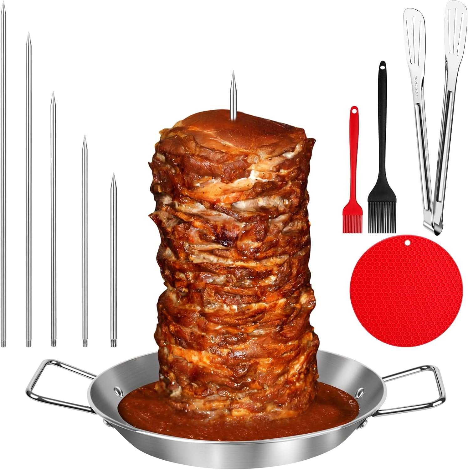 Shukong Al Pastor Skewer for Grill, 10 Inch Brazilian Spit Stand with 5 ...