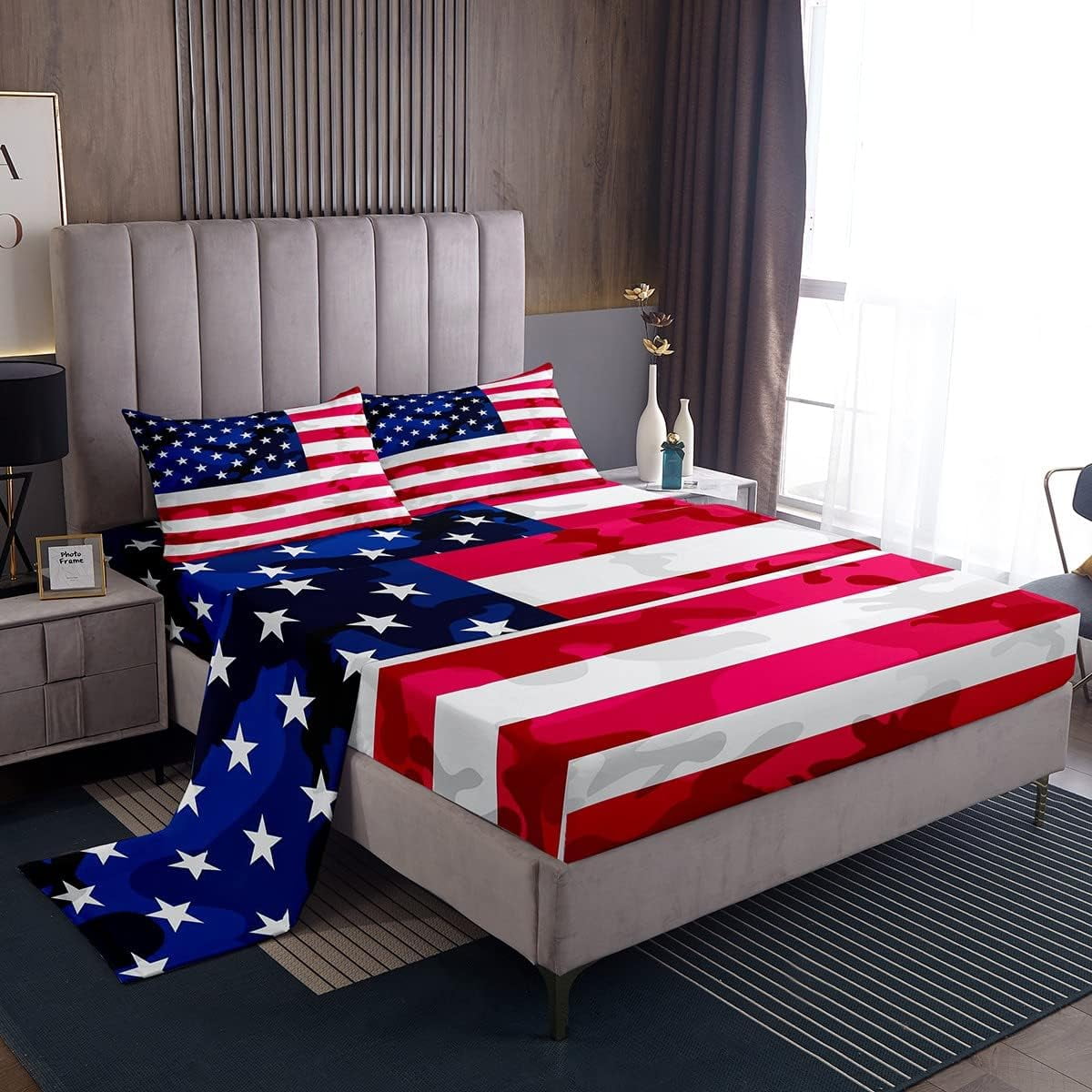 Shukong American Flag Bedding Set Camouflage USA Flag tted Sheet Army ...