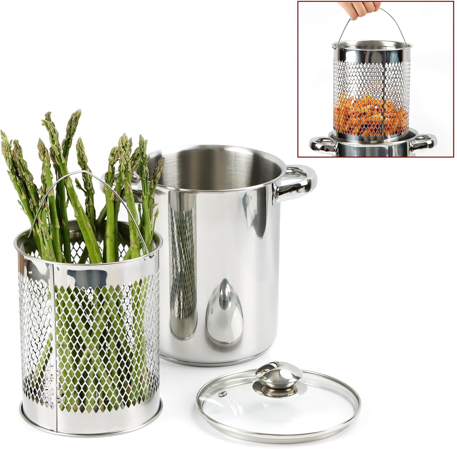 Shukong Asparagus Pot Deep Fryer Pot, Stainless Steel Steam Cooker with ...