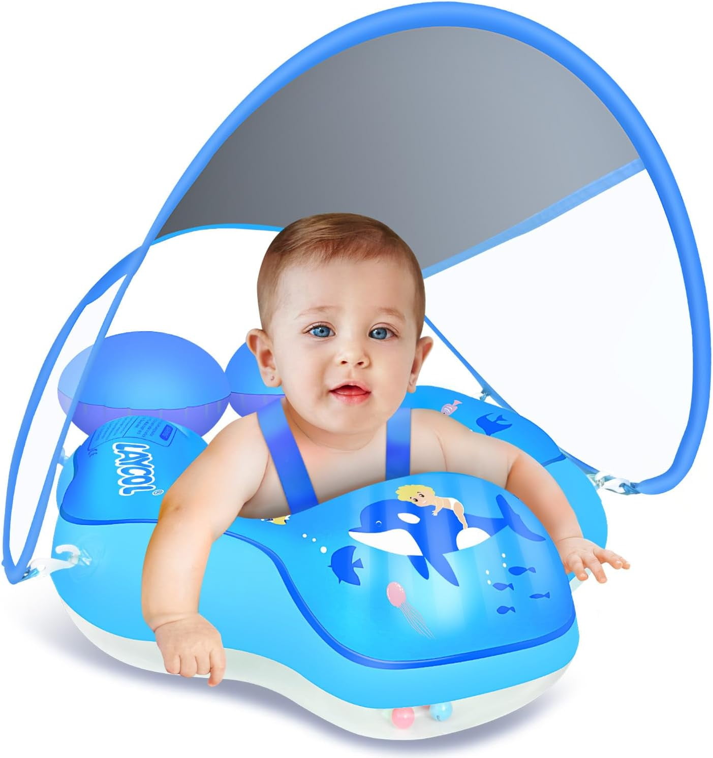 Shukong Baby Pool Float with UPF50+ Sun Protection Canopy,Add Tail ...