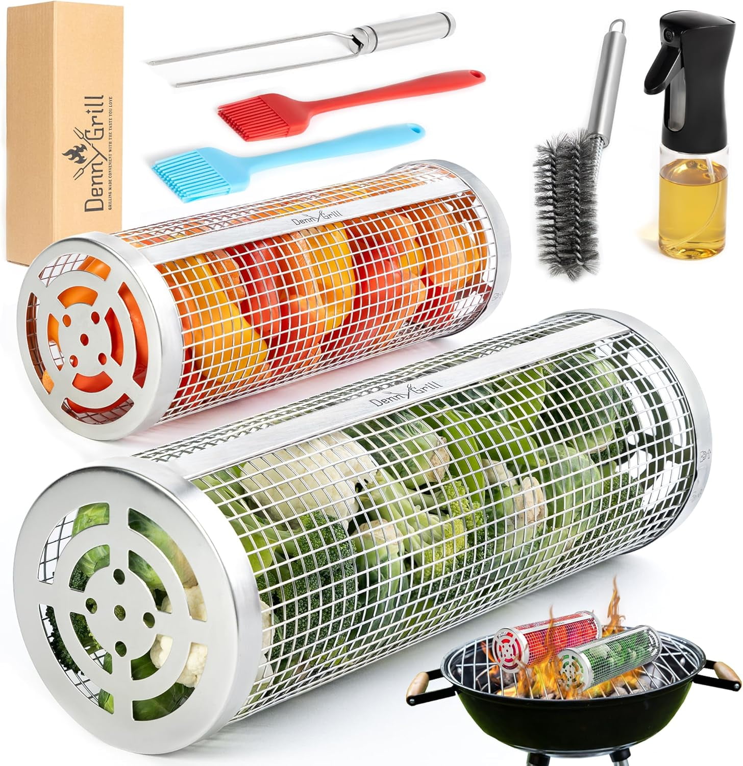 Shukong Baskets for Outdoor (2PCS, 2024 Upgraded) - Rolling Grilling ...