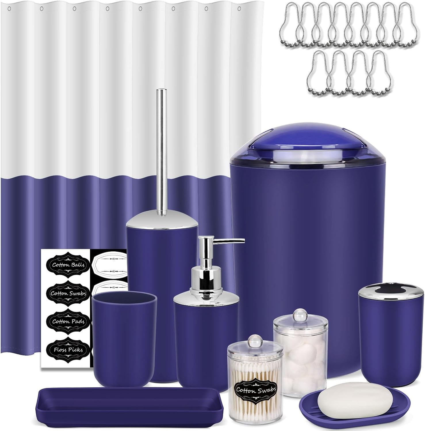 Shukong Bathroom Accessories Set,Blue Bathroom Set,22 Pieces Bathroom ...