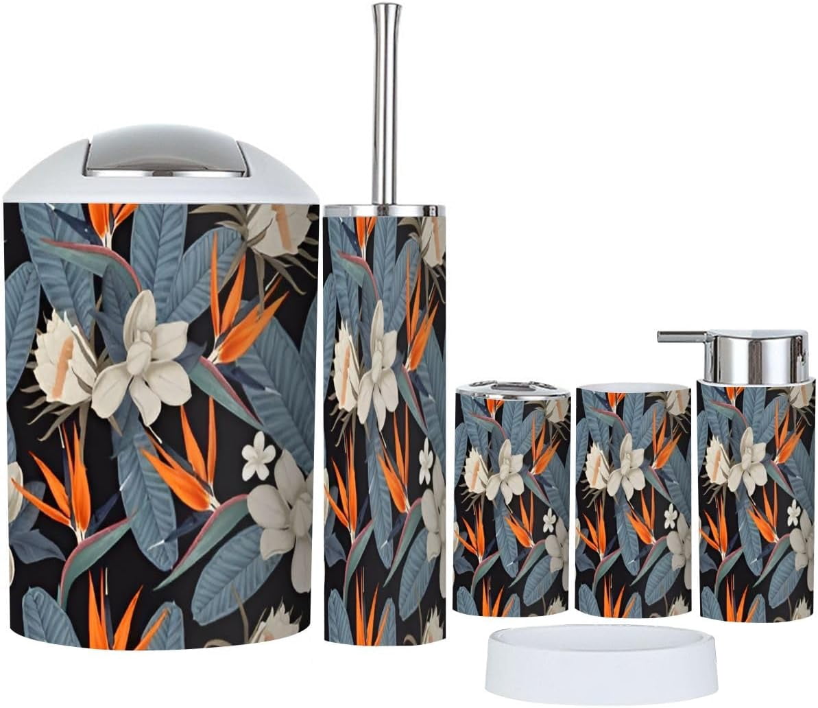 Shukong Bathroom Accessory Set 6 Piece Floral Pattern Tropical Flowers ...