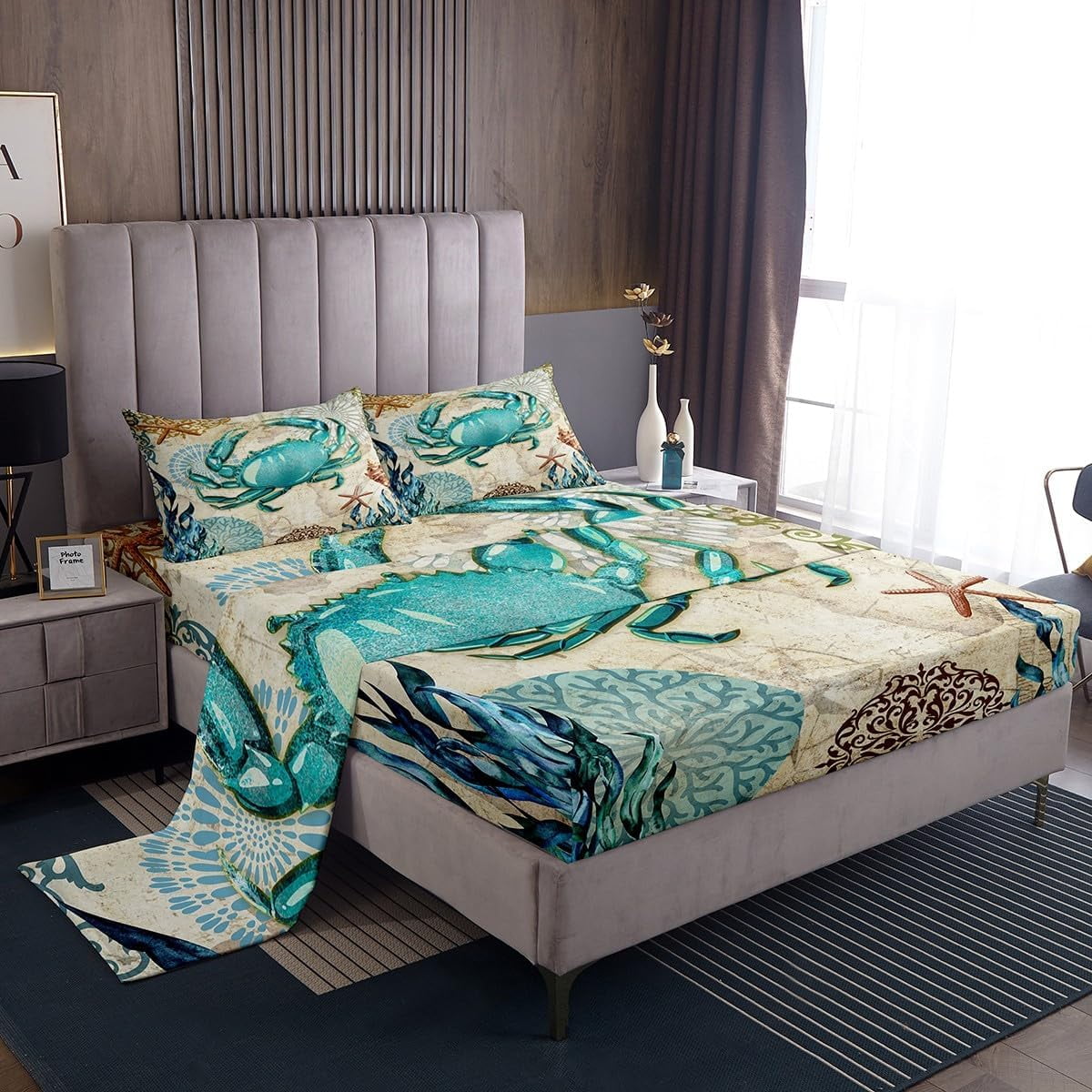 Shukong Beach Theme Bedding Set Kids Beach Crabs Print Full 4 Piece ...