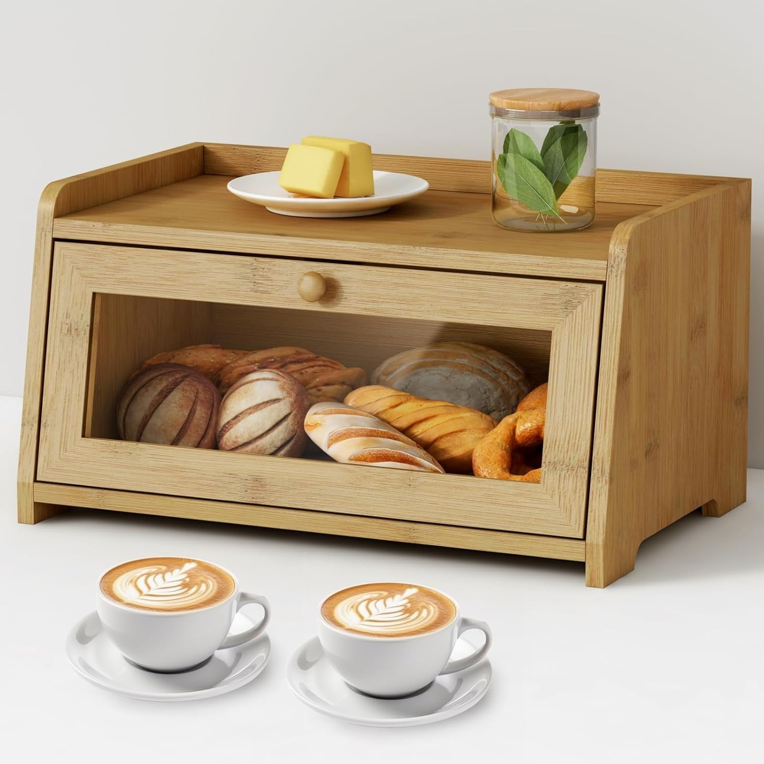 Shukong Black Bread Box for Kitchen Counte, Vintage Wooden Breadbox ...