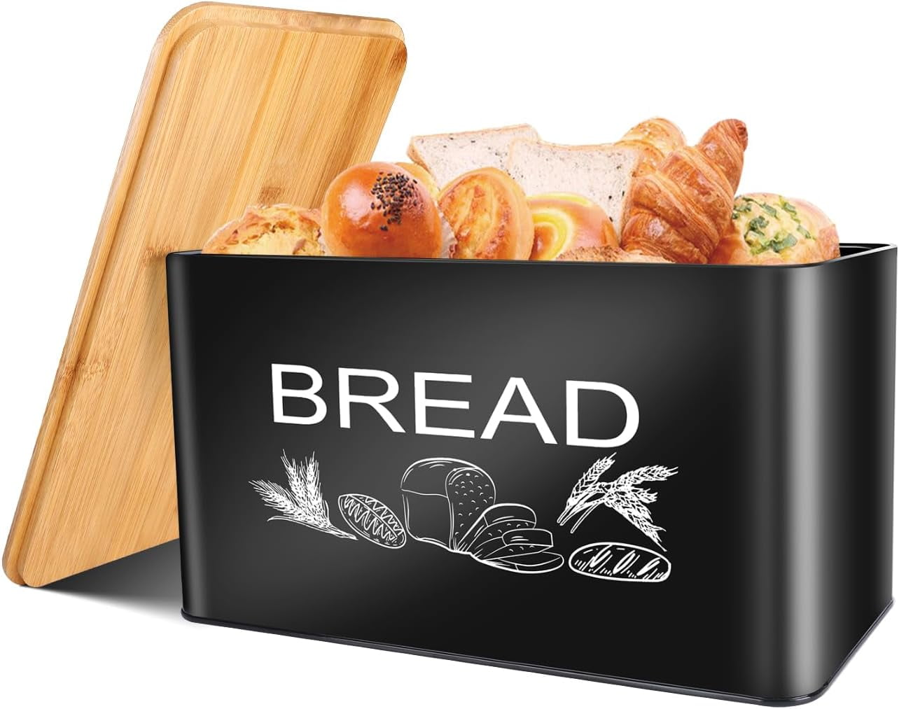 Shukong Black Bread Box, Large Space Saving Vertical Metal Bread Box ...