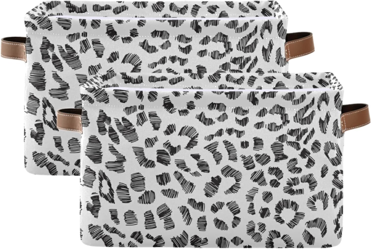 Shukong Black and White Leopard Fur Texture Open Storage Bins 2 Pack, Large Canvas Storage ...
