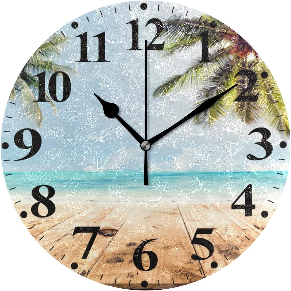 Shukong Blue Beach Coconut Tree Printed Round Wall Clock 9.8 Inch ...