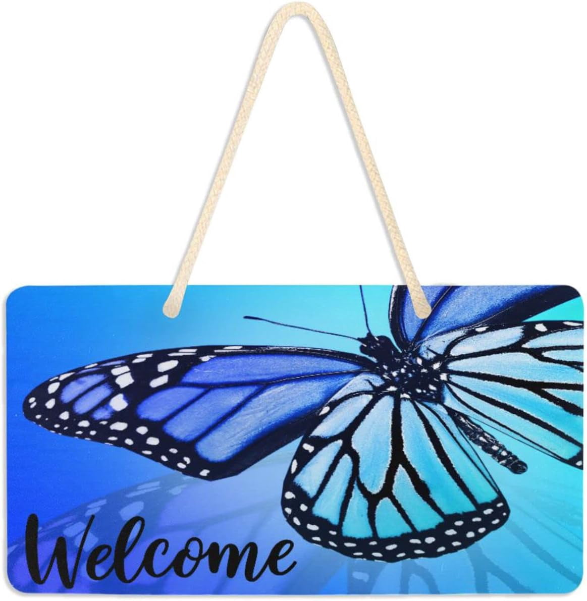 Shukong Blue Butterfly on Blue Background Door Sign For Front Door ...