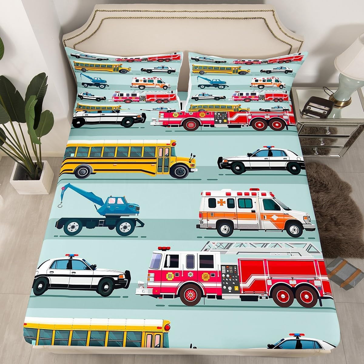 Shukong Boys Van tted Sheet re Engine Truck Bedding Sets Full Size,man ...