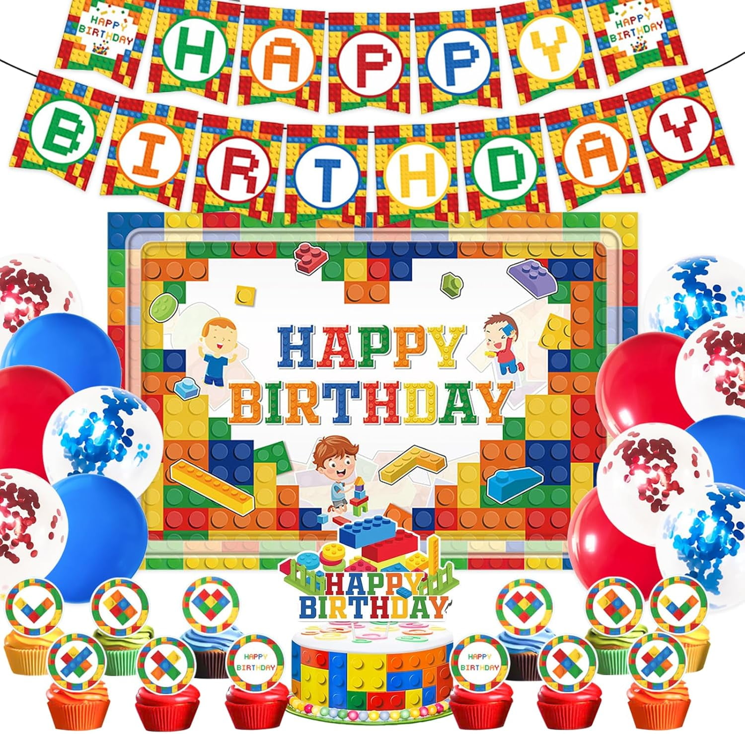 Shukong Building Blocks Birthday Decorations, Includes Colorful ...