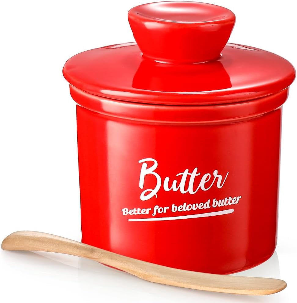 Shukong Butter Keeper Crock with Water,Ceramic Butter Crock for Counter ...