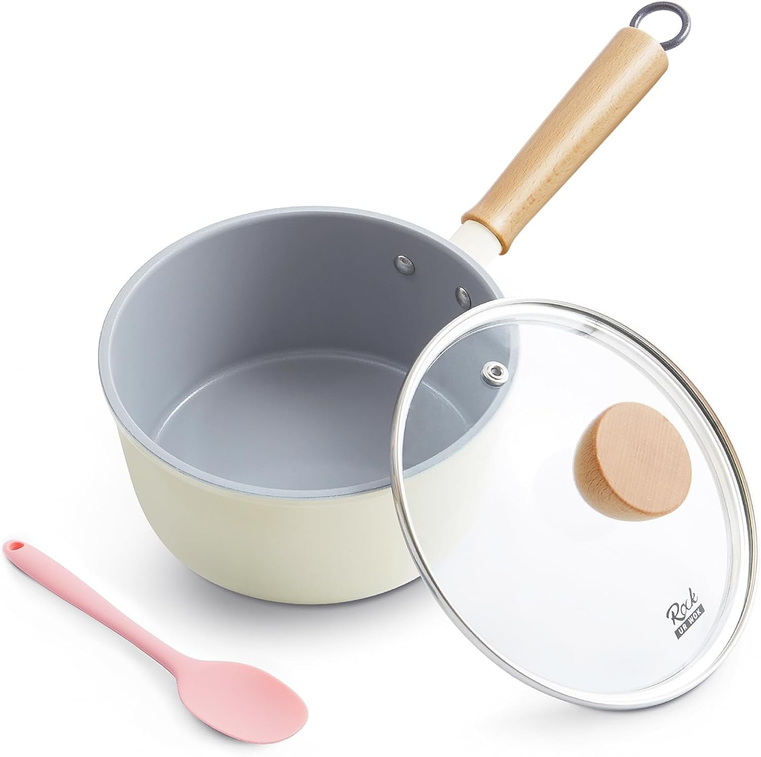 Shukong Ceramic Nonstick Sauce Pan with Lid, 1.5 Qt Small Pots for Coo ...