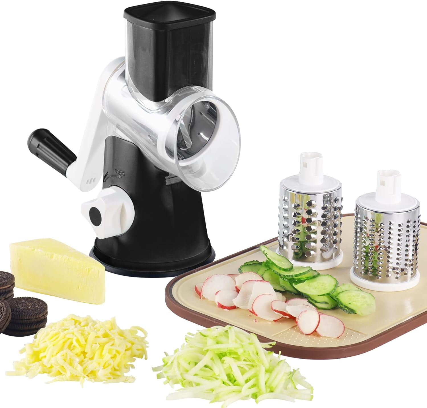 Shukong Cheese Grater with 3 Interchangeable s, Manual Hand Crank ...