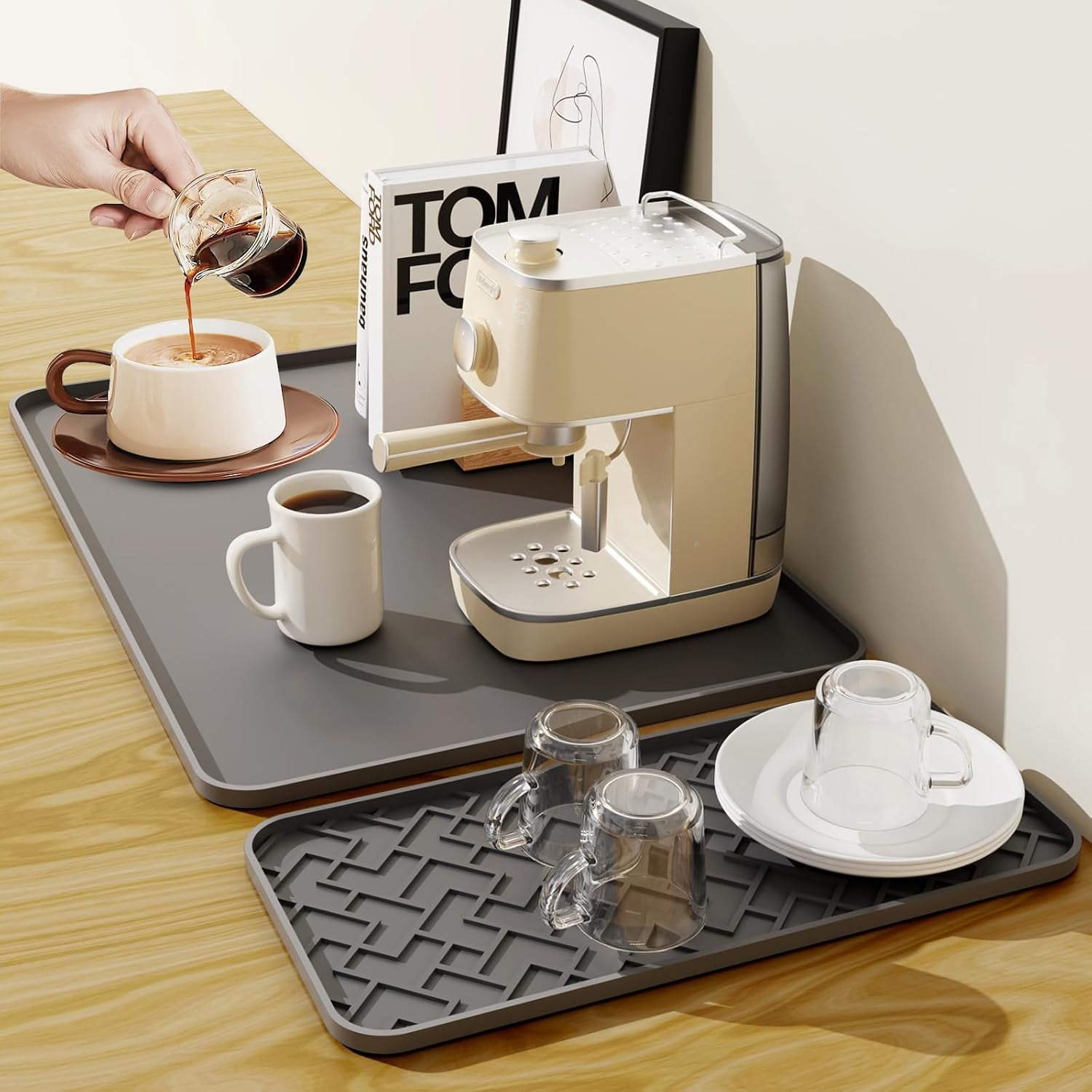 Shukong Coffee Mat with Convex Edge,Silicone Coffee Bar Mat Easy to ...