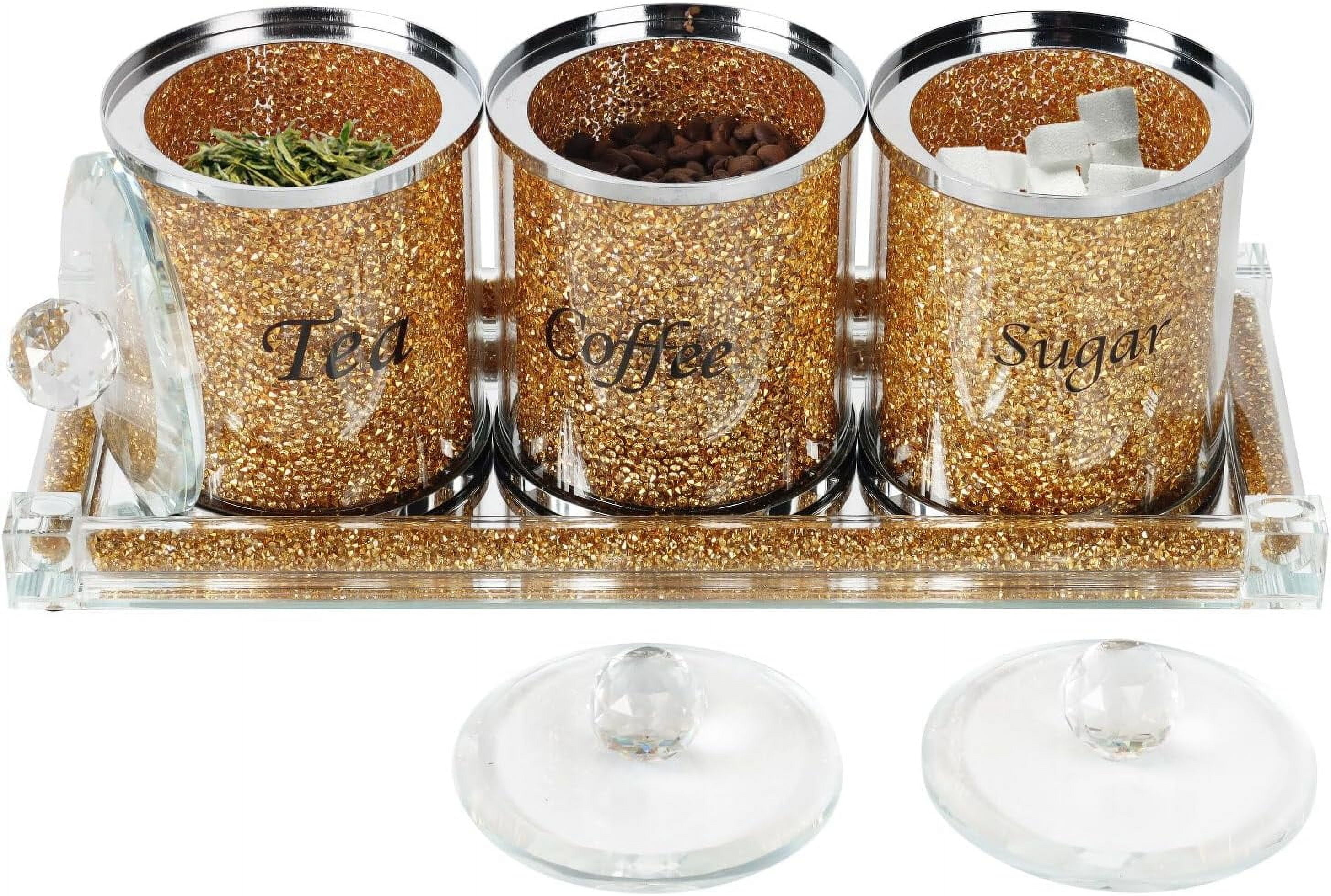 Shukong Coffee Sugar Tea Crystal Canister Set of 4,Sply Crystal Crushed ...