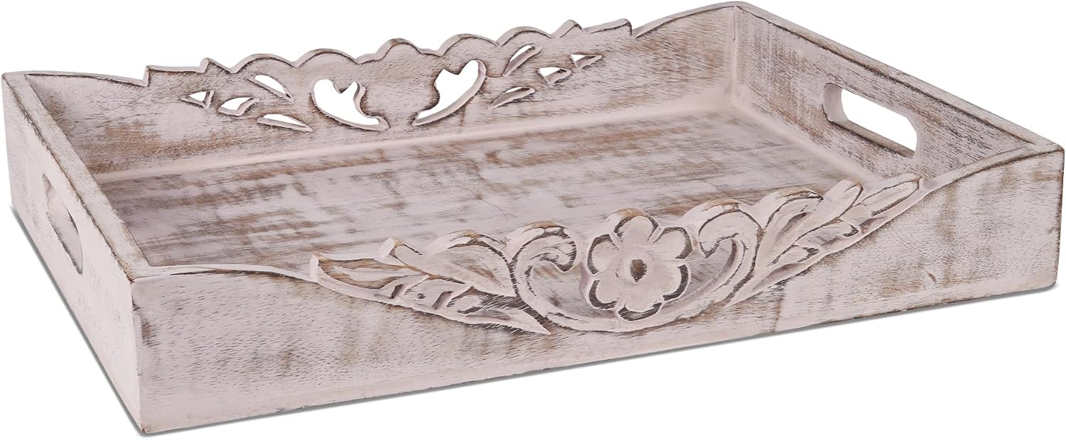 Shukong Coffee Table Tray (Distressed White) - “Ord” Wood Serving Trays ...