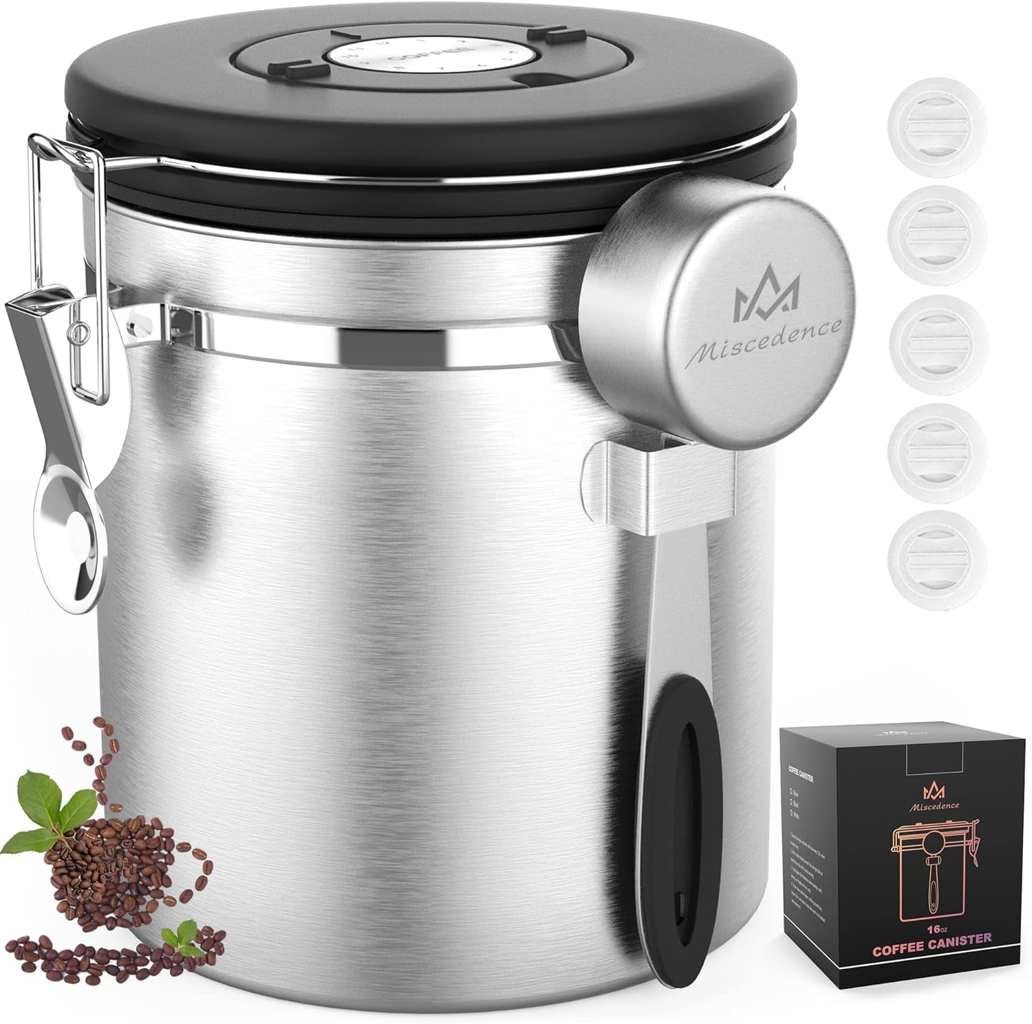 Shukong Coffee canister for ground coffee with Scoop Date Tracker One ...