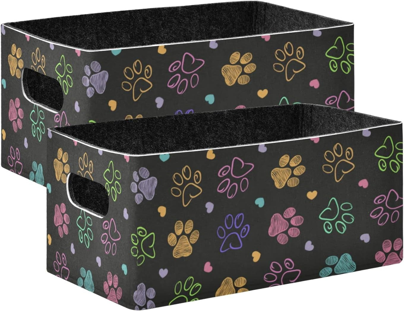 Shukong Colorful Doodle Dog Paw Print Storage Bins 2 Pcs Felt Storage ...