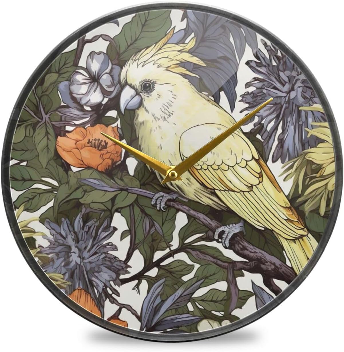 Shukong Colorful Graffiti Parrot and Flowers Round Wall Clock, Home ...