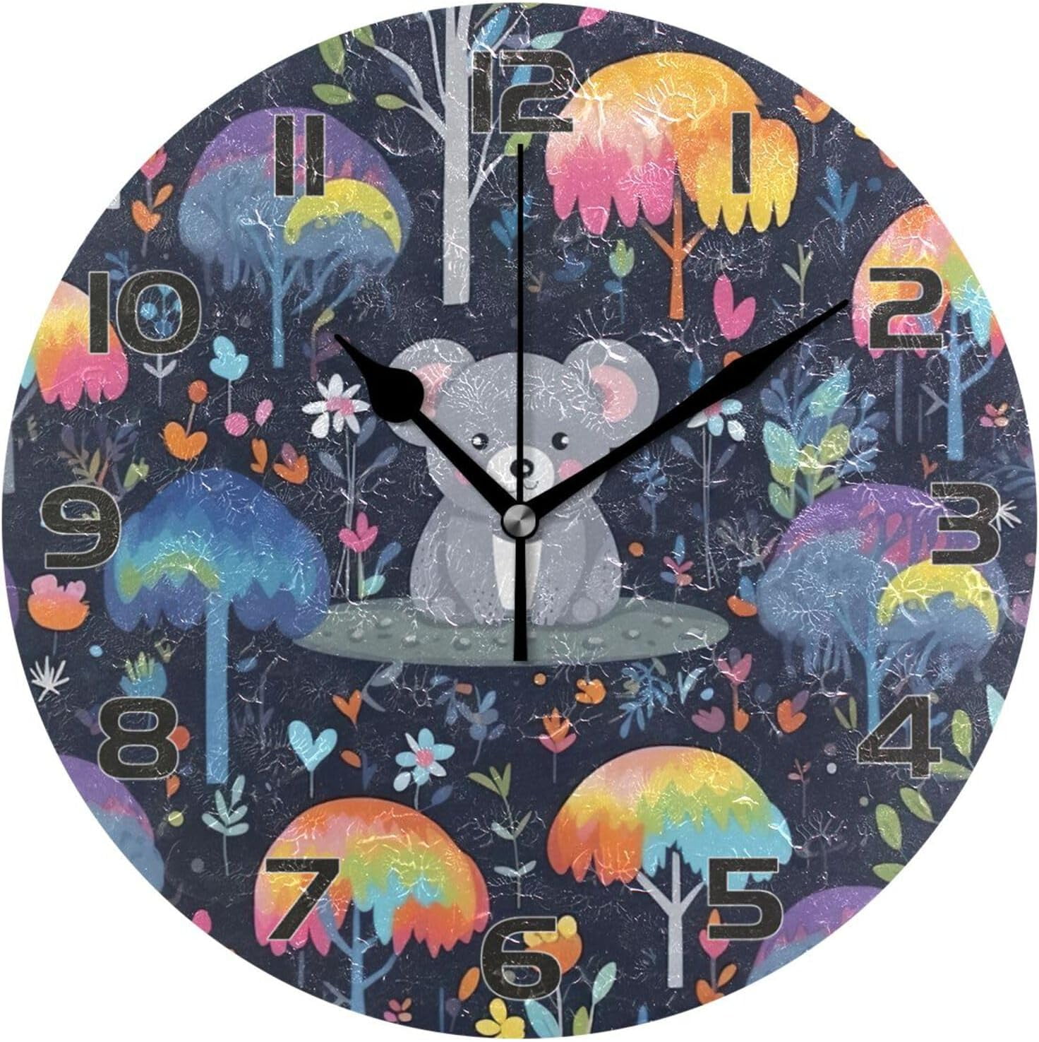 Shukong Colourful Doodle Koala and Little Tree Wall Clock, Round Silent ...