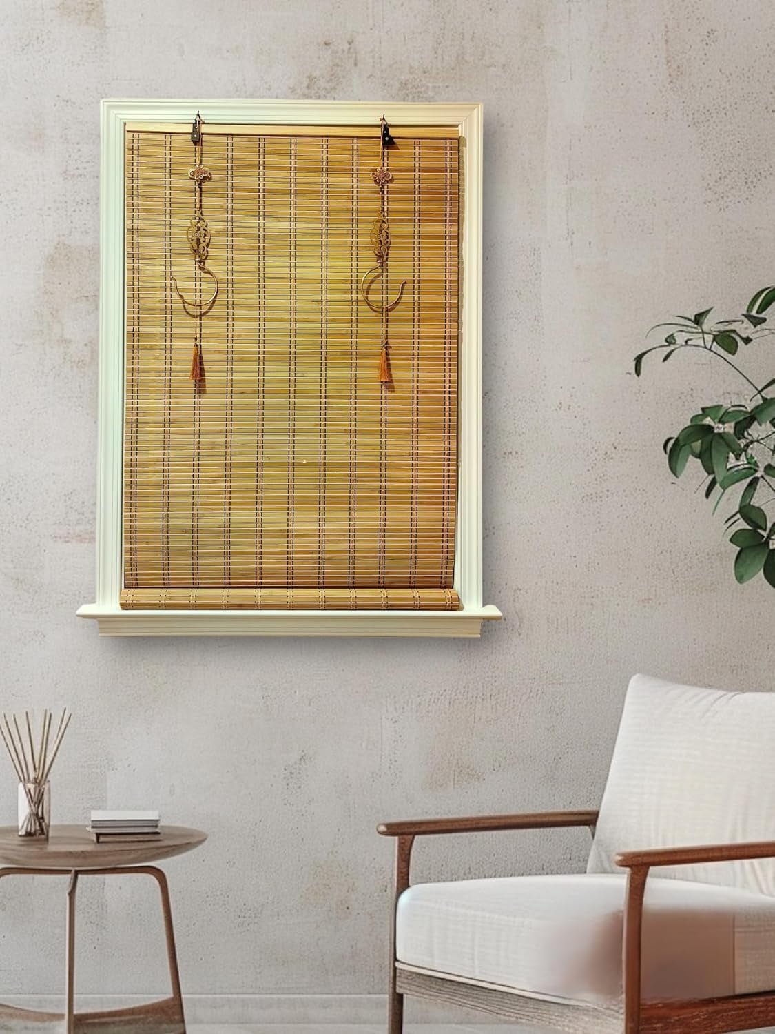 Shukong Cordless Bamboo Window Blind Sun Shade, Light Filtering Roller ...