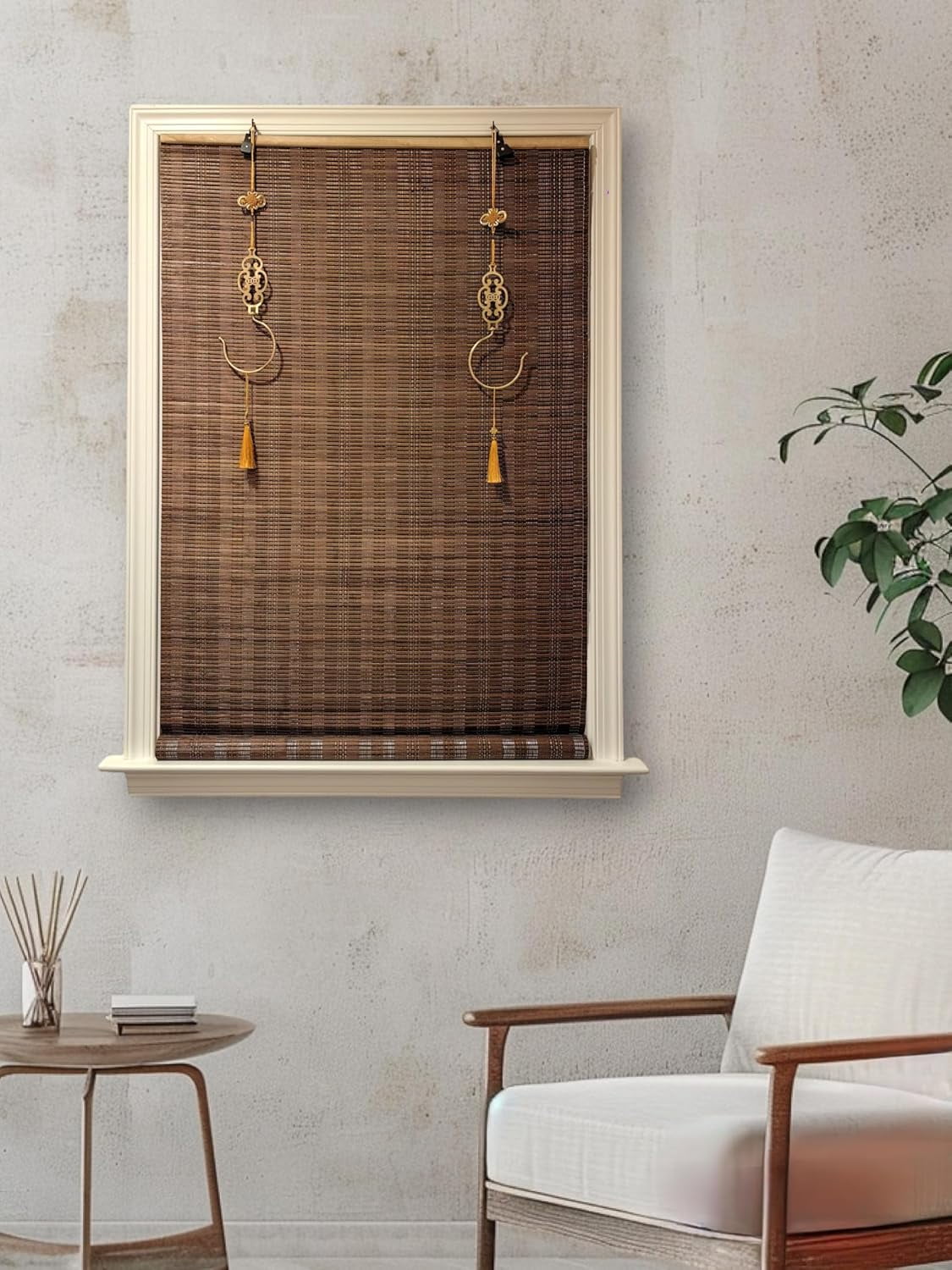 Shukong Cordless Bamboo Window Blind Sun Shade, Light Filtering Roller ...