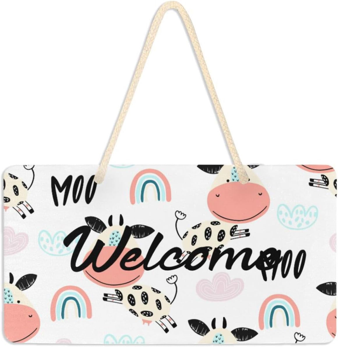 Shukong Cow Welcome Sign Waterproof PVC Hanging Front Door Sign for ...